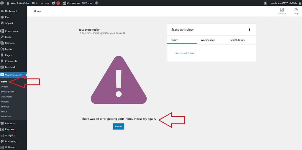 Installed WooCommerce got "There was an error getting your inbox. Please try again." on WC home ...