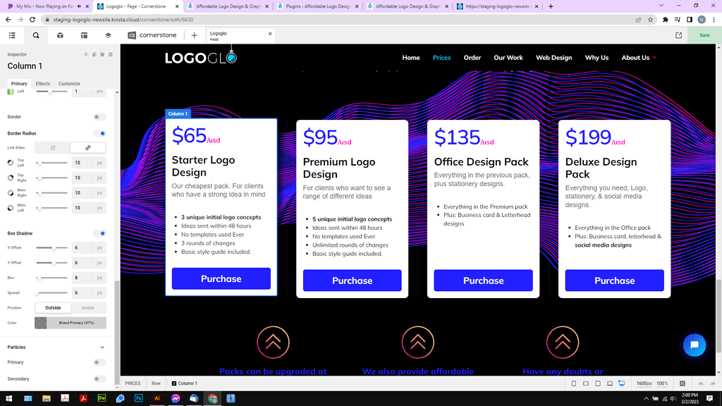 Drop shadow on column not showing on front end - Support - Themeco Forum