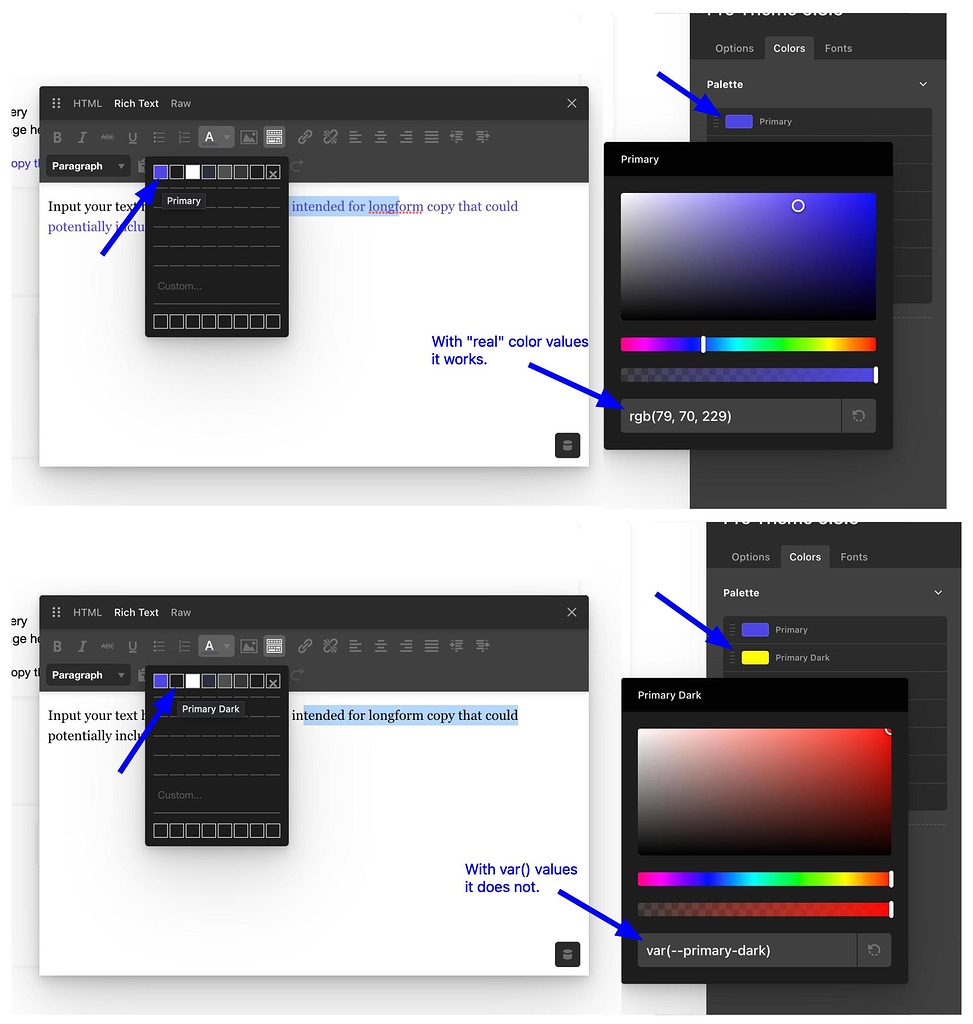 6.4.0 beta2 Tiny MCE Global colors instead does not work if using var() - Beta - Themeco Forum