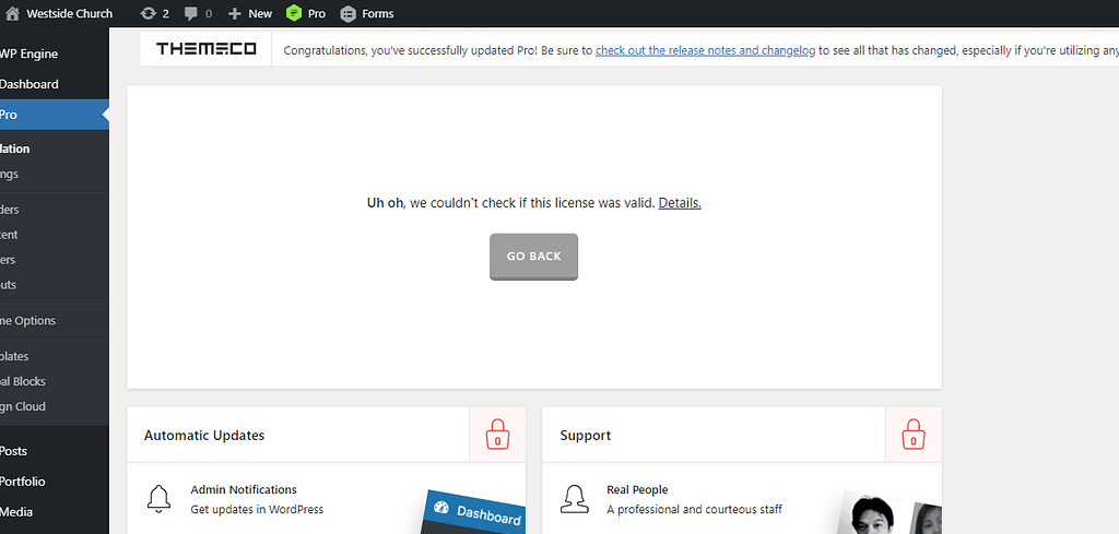 PRO license won't validate - Support - Themeco Forum