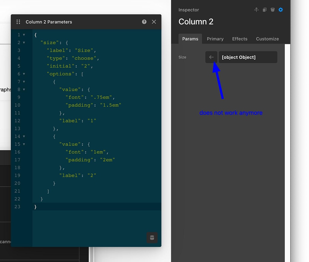6.4.0 beta2: Objects as Values in Parameters do not work anymore - Beta - Themeco Forum