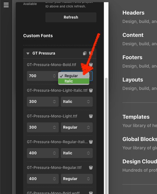 With custom fonts, the font manager sets the CSS property With custom fonts, the font manager sets the CSS property